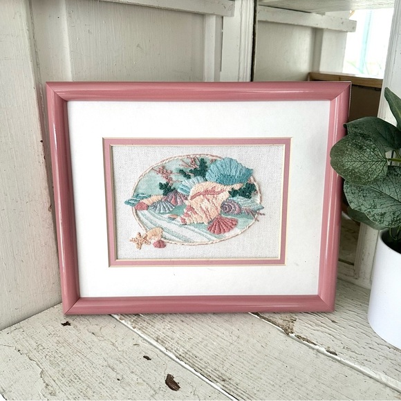 Vintage | Wall Decor | Vtg Pastel Pink Framed Seashells Conch Shell ...
